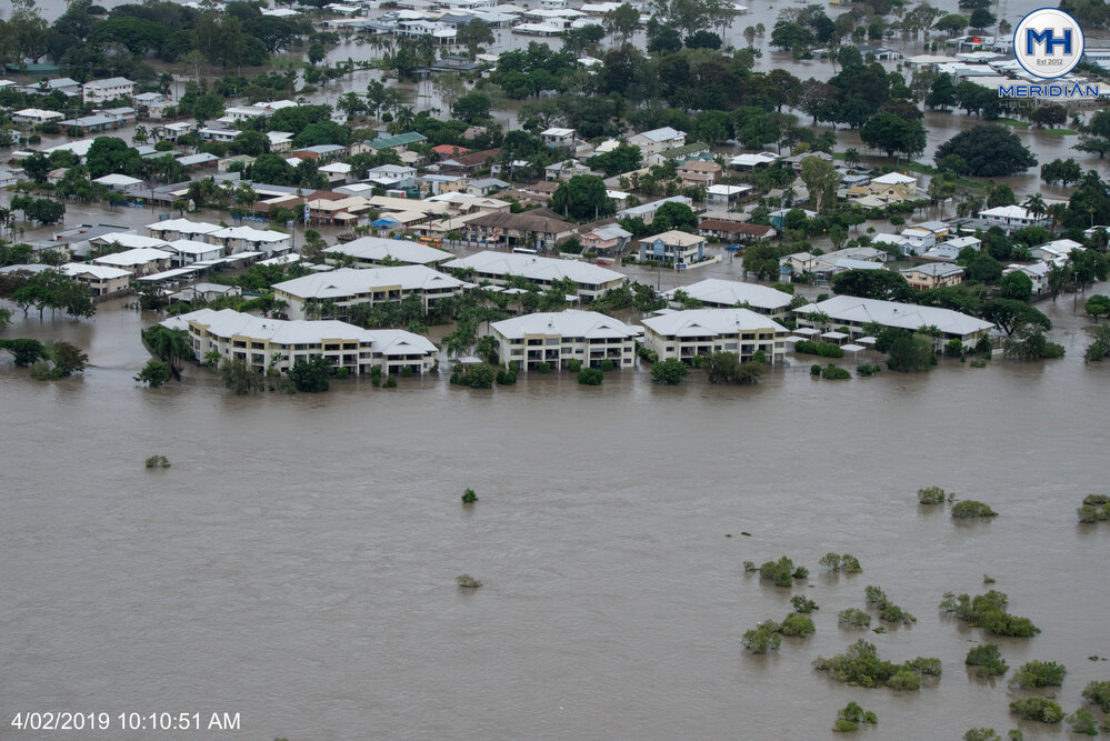 Ross River, Rosslea, aerial photograph during floods, 2019 ...